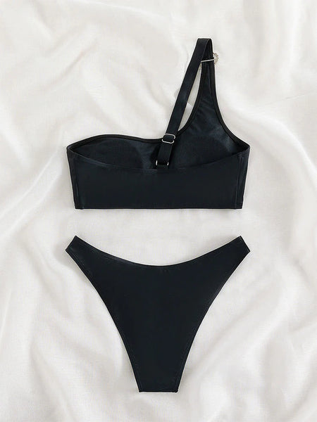 BLACK ONE-SHOULDER SPLIT BIKINI – Ncocon