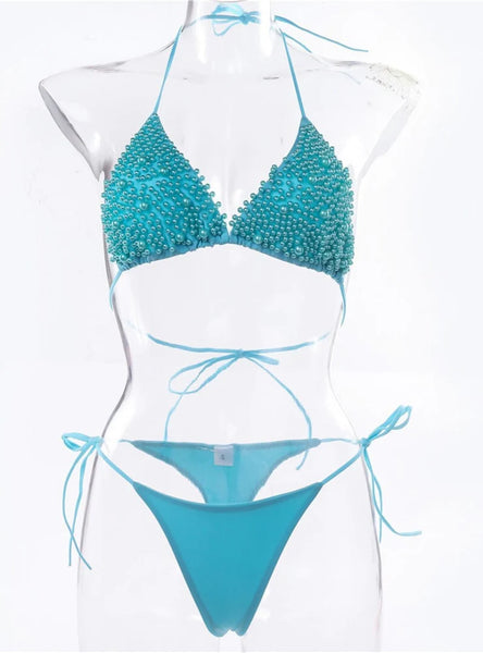 SOLID COLOR BEADED PEARLS BIKINI – Ncocon