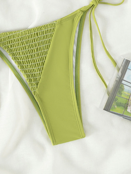 new sexy pleated bikini solid color neck strap sexy split swimsuit – Ncocon