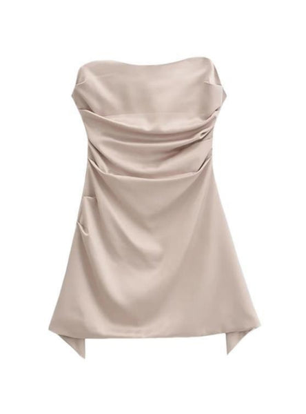 SEXY SATIN FISHBONE PLEATED BACKLESS TUBE TOP DRESS – Ncocon