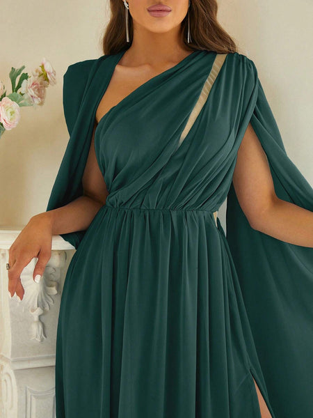 Unique Shoulder Drape Sky Blue Draped Evening Dress – Ncocon