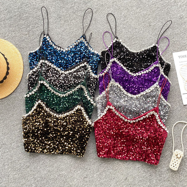 Rhinestone Sequined Crop Top – Ncocon