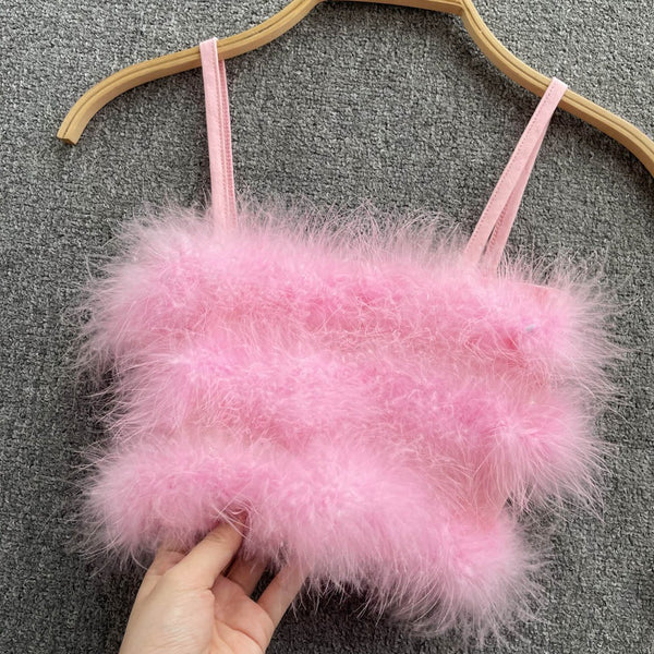 Pink Fluffy Feather Strap Top – Ncocon