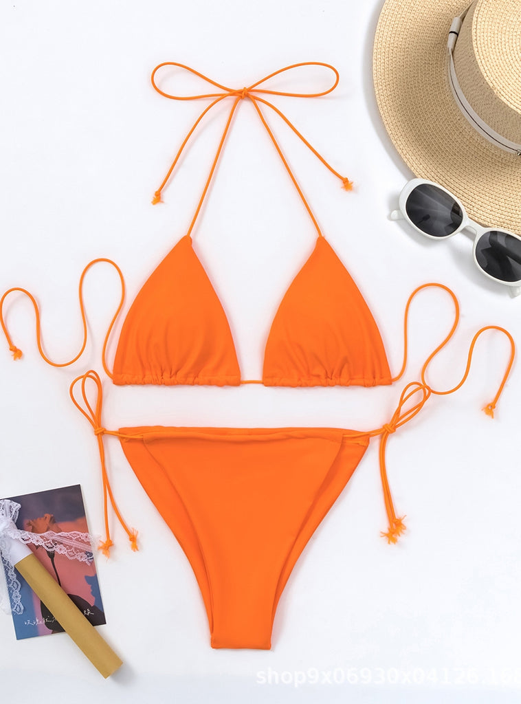 Three-point Solid Color Simple String Strap Bikini – Ncocon