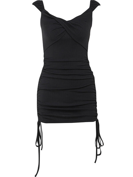 Black Drawstring Side Ruched Bodycon Dress – Ncocon