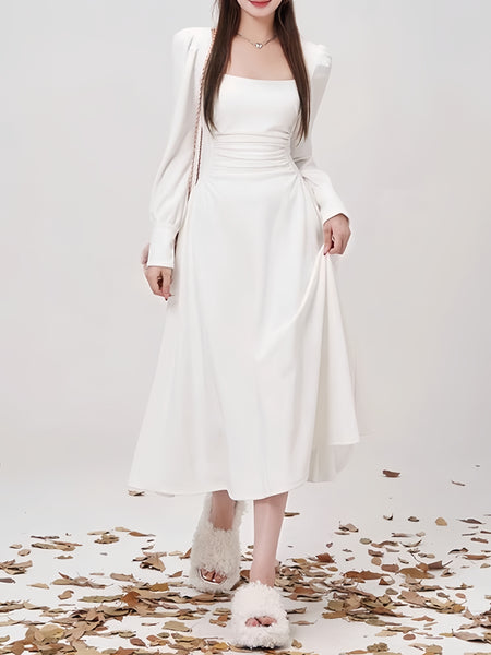 2023 White Long Sleeve Square Neck Maxi Dress – Ncocon