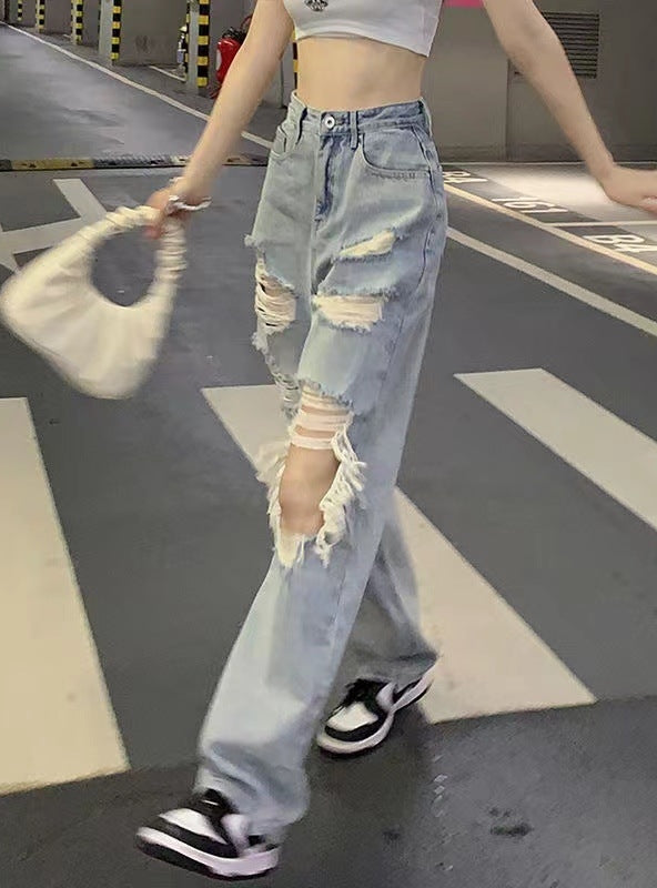 IRREGULAR LEG HOLES STRAIGHT JEANS – Ncocon