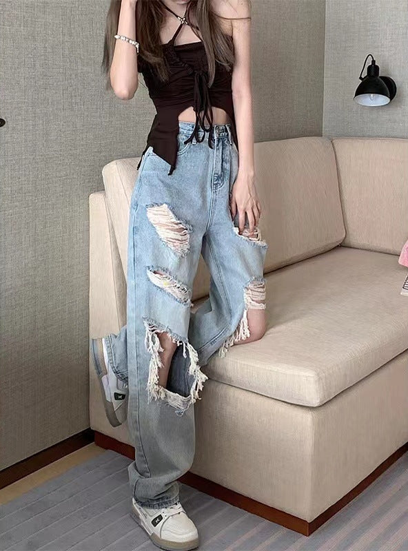 IRREGULAR LEG HOLES STRAIGHT JEANS – Ncocon