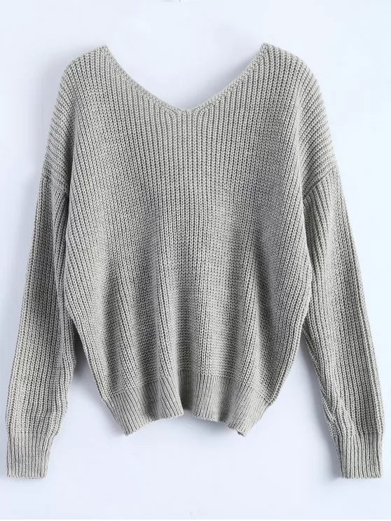 Fashion V Neck Twisted Back Sweater – Ncocon