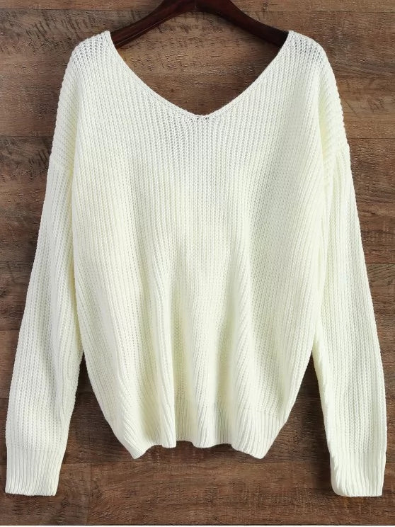 Fashion V Neck Twisted Back Sweater – Ncocon