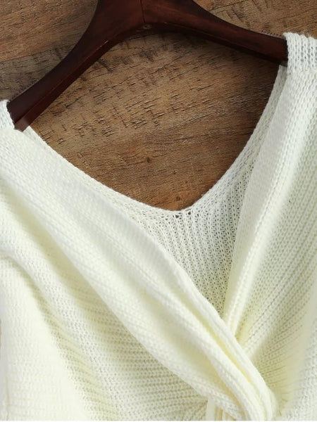 Fashion V Neck Twisted Back Sweater – Ncocon