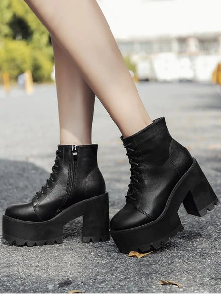 Trendy Chunky Heel Lace UP Platform Boots – Ncocon
