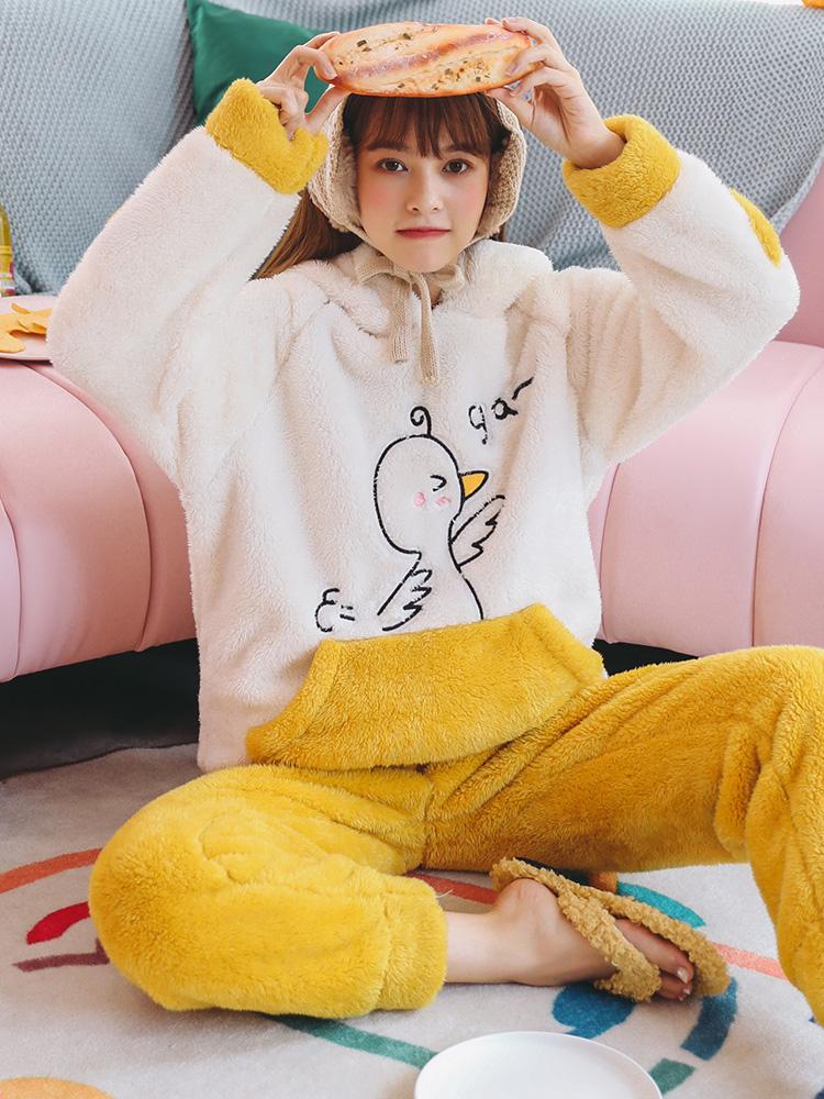 YELLOW RUSH DUCK THICKENED WARM CUTE CARTOON FLANNEL – Ncocon