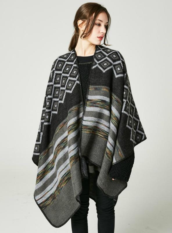 DIAMOND STRIPED SHAWL WOMEN'S DOUBLE-SIDED CLOAK – Ncocon