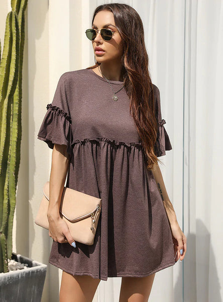 CREW NECK SHORT SLEEVE WOODEN EAR DRESS – Ncocon