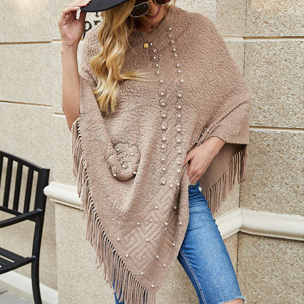 KNITTED BEADED TASSEL SHAWL CLOAK – Ncocon