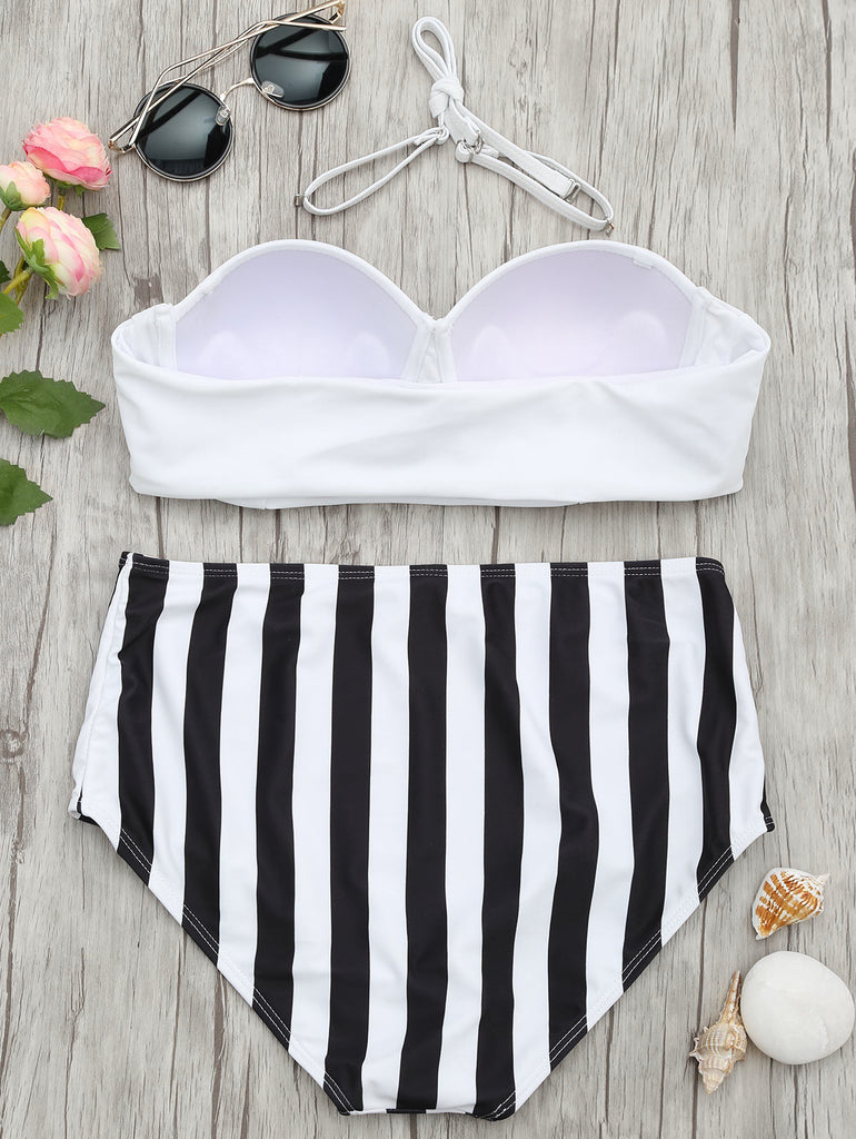 High Waisted Striped Halter Bikini Swimwear – Ncocon