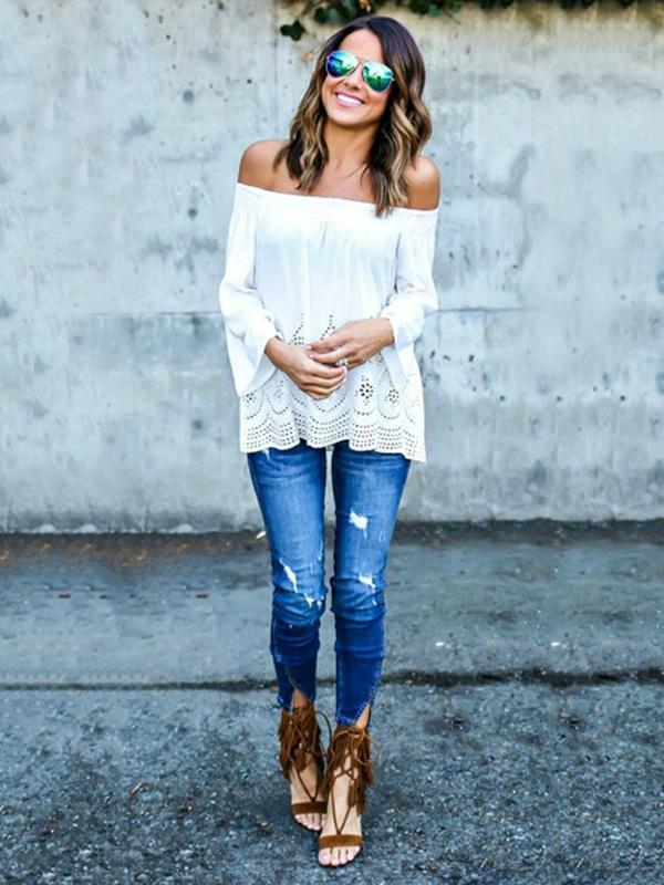 Stylish Off-the-shoulder Long Sleeves Blouse&shirt Tops – Ncocon