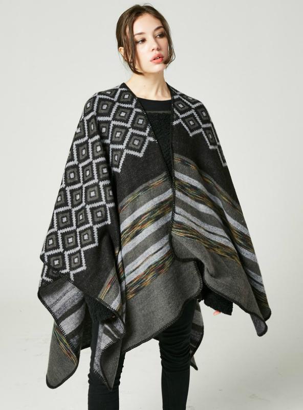DIAMOND STRIPED SHAWL WOMEN'S DOUBLE-SIDED CLOAK – Ncocon