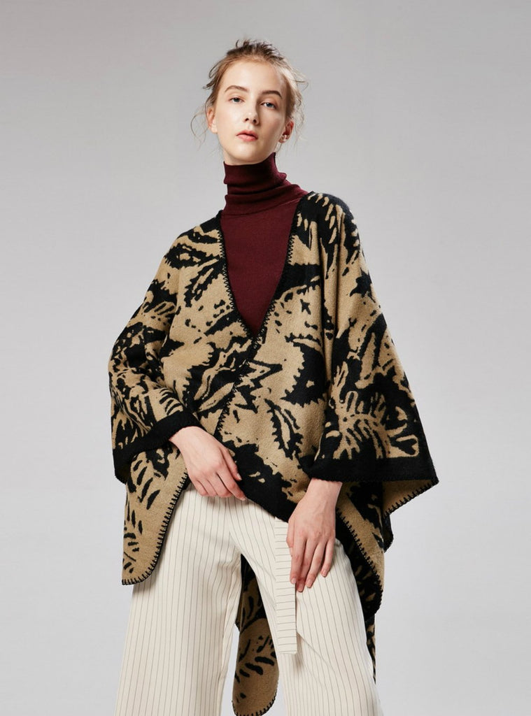 LADIES FLOWER PATTERN SHAWL SPLIT LONG CLOAK – Ncocon