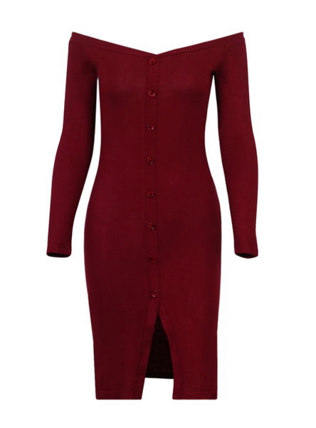 Slash Neck Dress Long Sleeve Off Shoulder Dress Women – Ncocon