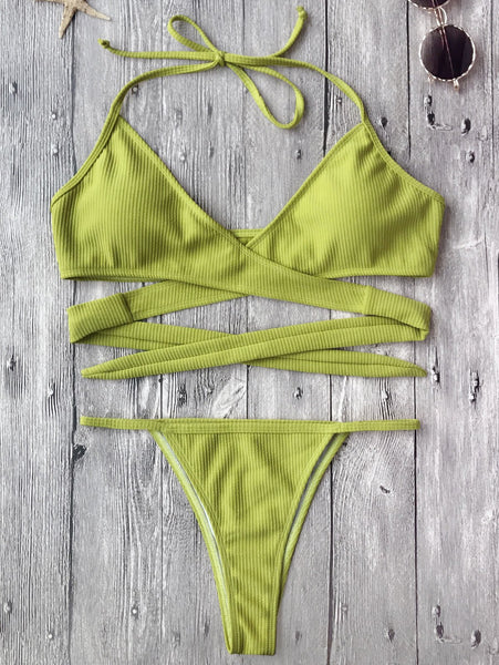 Textured High Cut Wrap String Bikini Set – Ncocon