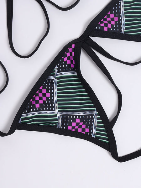 String Printed Backless Bikini Halter Buttoning Swimwear Swimsuit – Ncocon