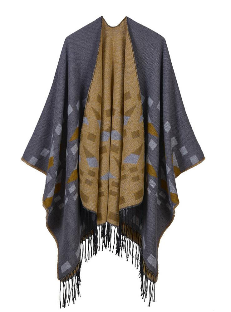 TRIANGULAR SMALL SQUARE JACQUARD TASSEL SPLIT CLOAK – Ncocon