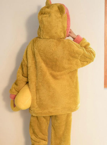 YELLOW BEAR CORAL VELVET PAJAMAS FEMALE WINTER – Ncocon