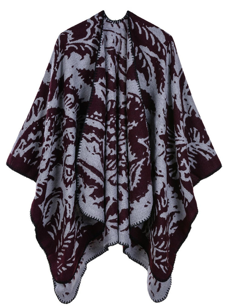 LADIES FLOWER PATTERN SHAWL SPLIT LONG CLOAK – Ncocon