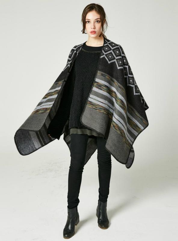 DIAMOND STRIPED SHAWL WOMEN'S DOUBLE-SIDED CLOAK – Ncocon