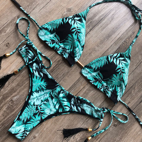 Tropical Print String Bikini Set – Ncocon