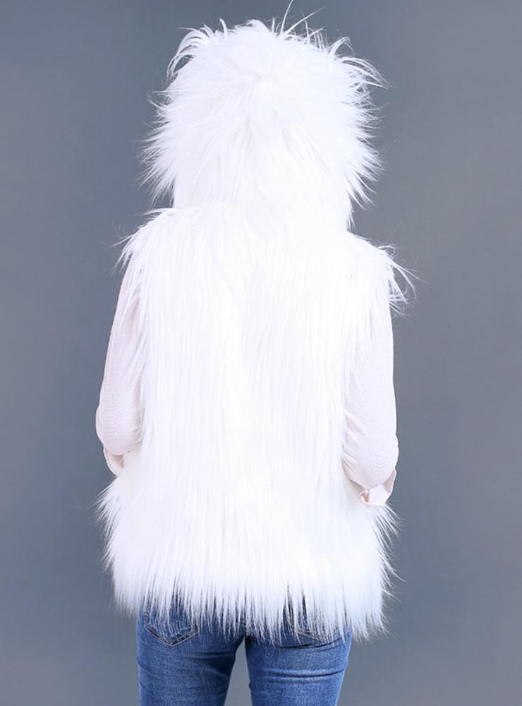 Women Long Hair Faux Fur Coat Belt Led Lamp Hooded Vest – Ncocon