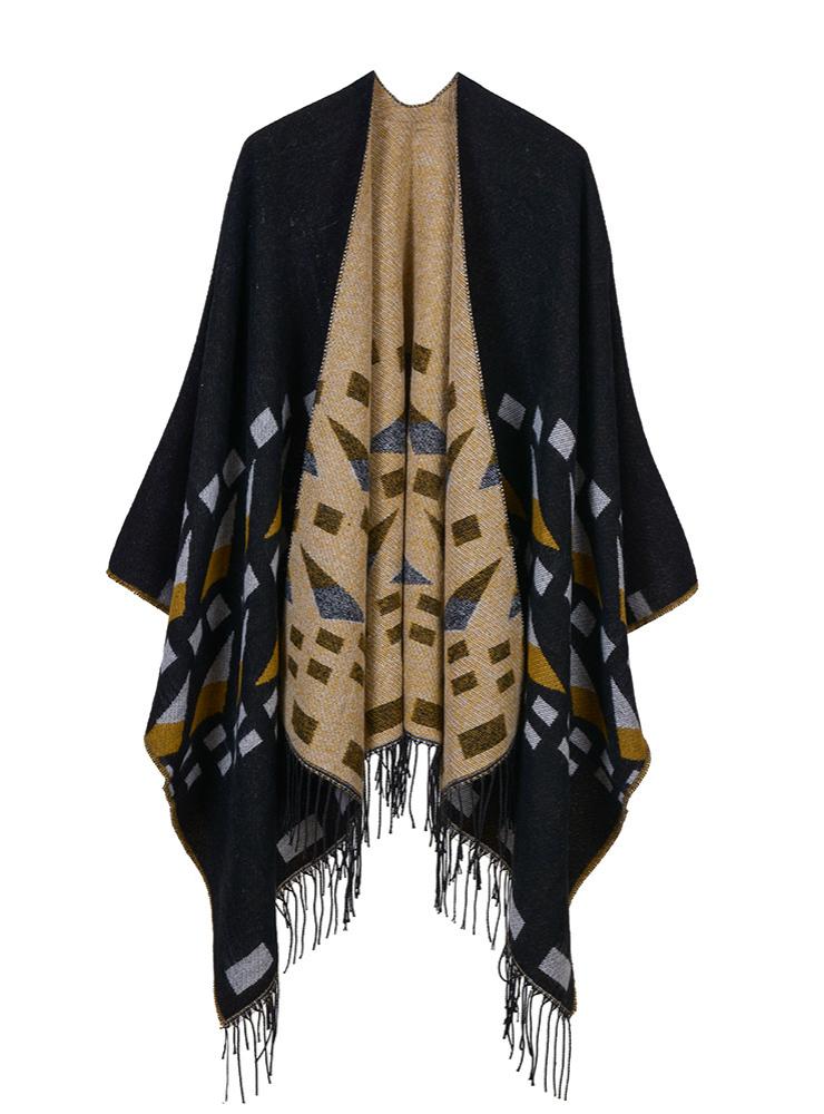 TRIANGULAR SMALL SQUARE JACQUARD TASSEL SPLIT CLOAK – Ncocon