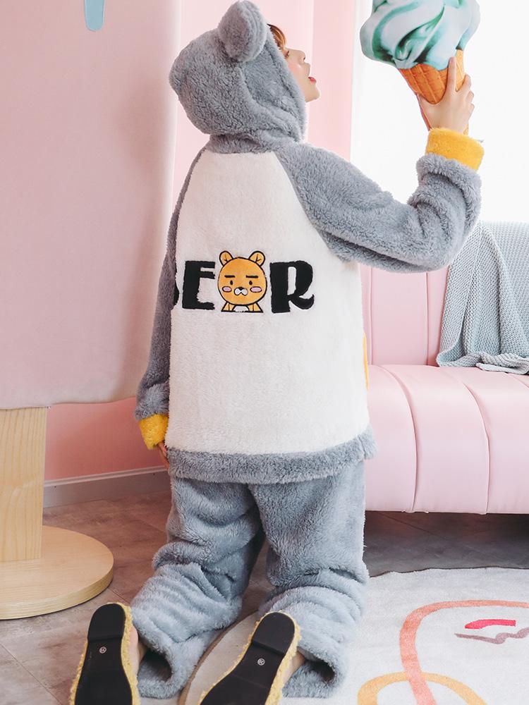 WOMEN GRAY HEART BEAR CUTE CARTOON FLANNEL – Ncocon