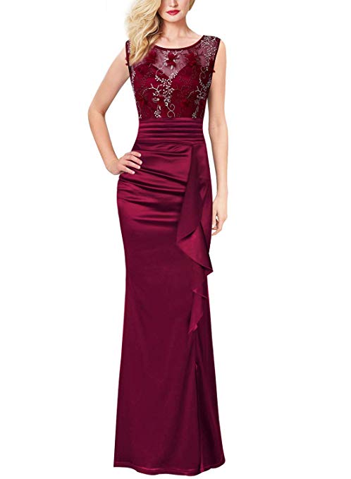 Womens Formal Ruched Ruffles Evening Prom Wedding Party Maxi Dress – Ncocon