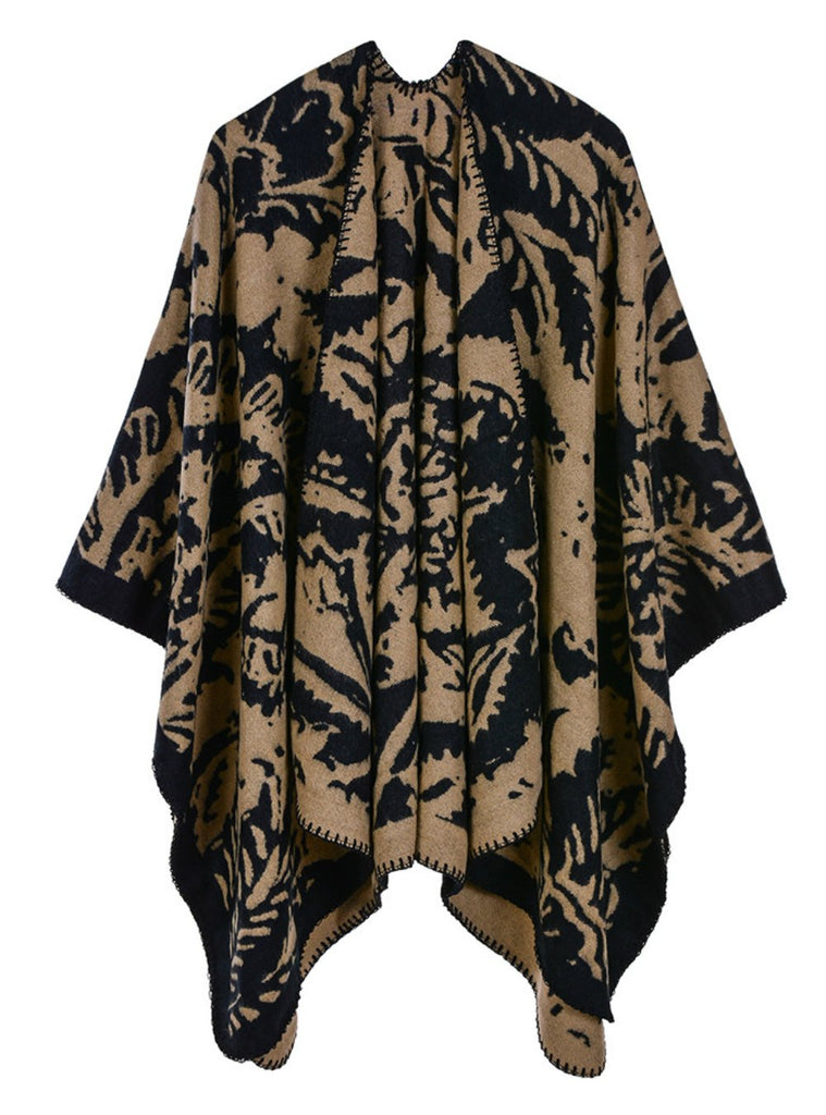 LADIES FLOWER PATTERN SHAWL SPLIT LONG CLOAK – Ncocon