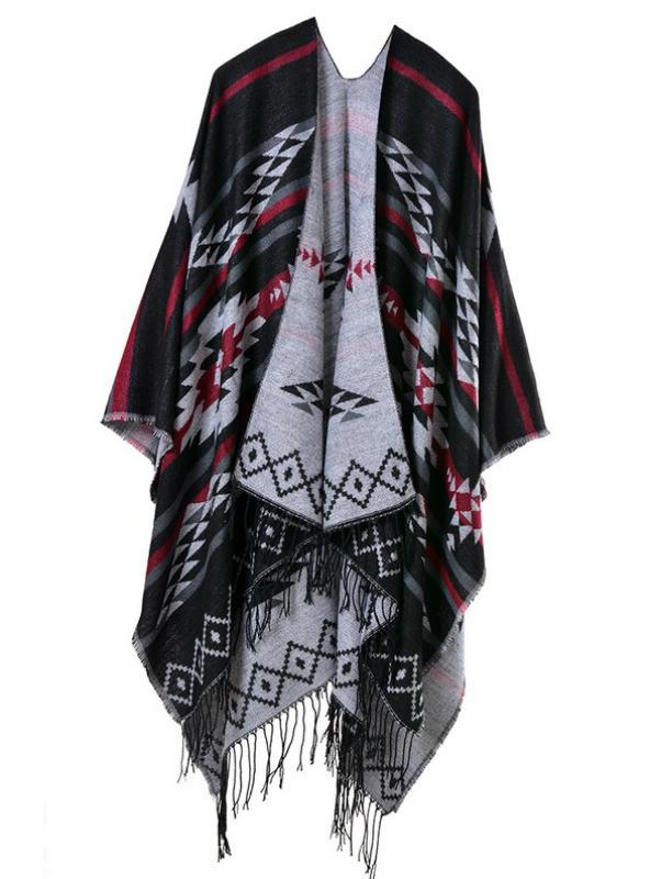 GEOMETRIC RHOMBIC TASSEL CAPE WITH SPLIT SHAWL – Ncocon