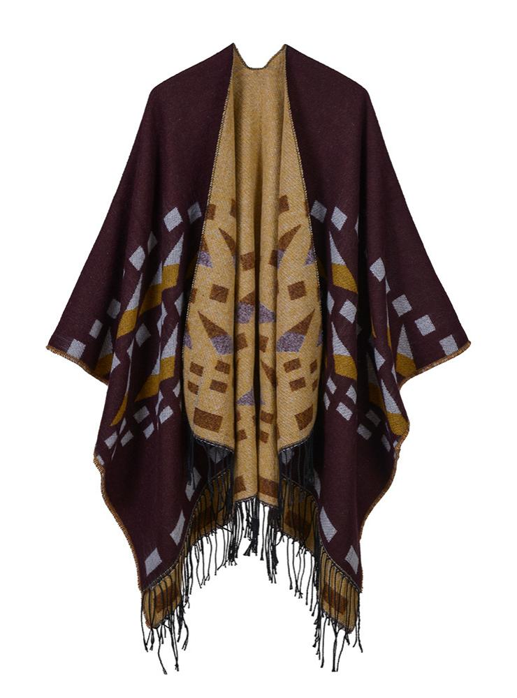 TRIANGULAR SMALL SQUARE JACQUARD TASSEL SPLIT CLOAK – Ncocon