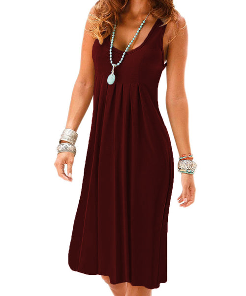 Women's Casual Summer Tank Sleeveless Knee Length Pleated Sun Dresses ...