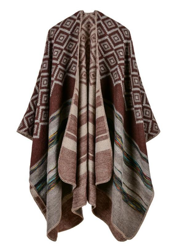 DIAMOND STRIPED SHAWL WOMEN'S DOUBLE-SIDED CLOAK – Ncocon
