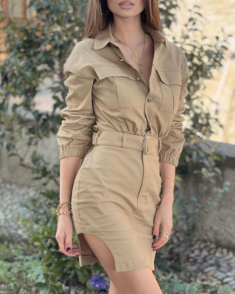Pocket Design Slit Long Sleeve Cargo Dress – Ncocon