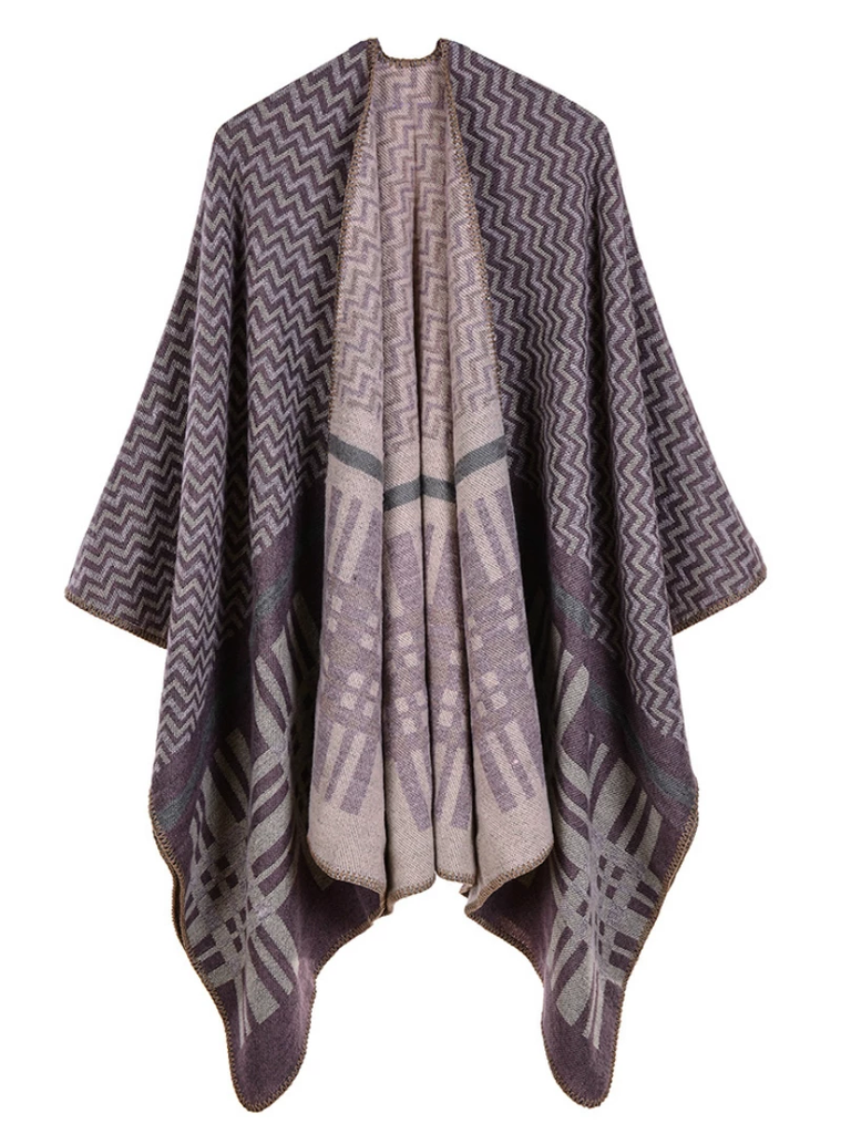 CROSS WAVY GEOMETRY CASHMERE SHAWL CAPE – Ncocon