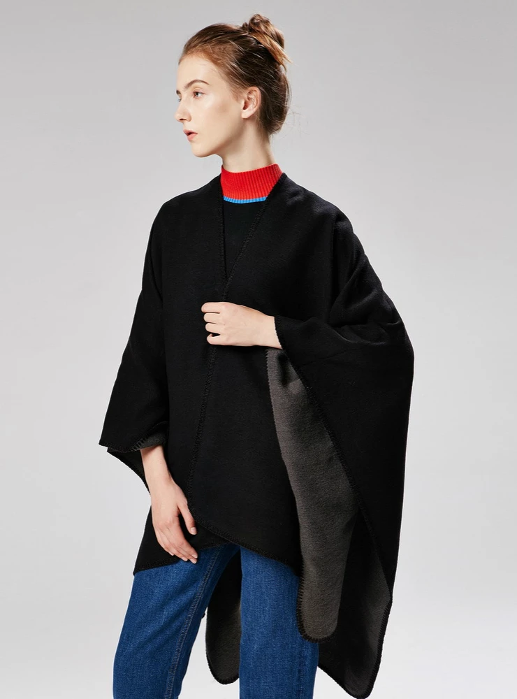 SOLID COLOR CASHMERE LIKE CAPE WITH LARGE SPLIT SHAWL – Ncocon