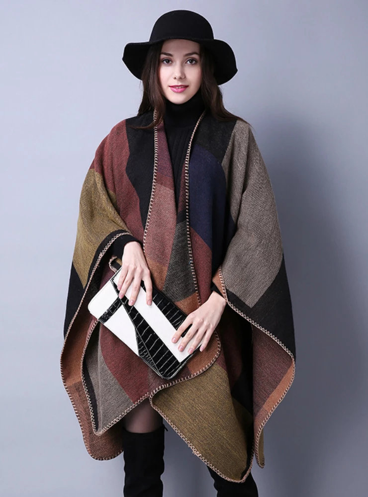 JOKER PLAID SHAWL CASHMERE SPLIT THICK CLOAK – Ncocon
