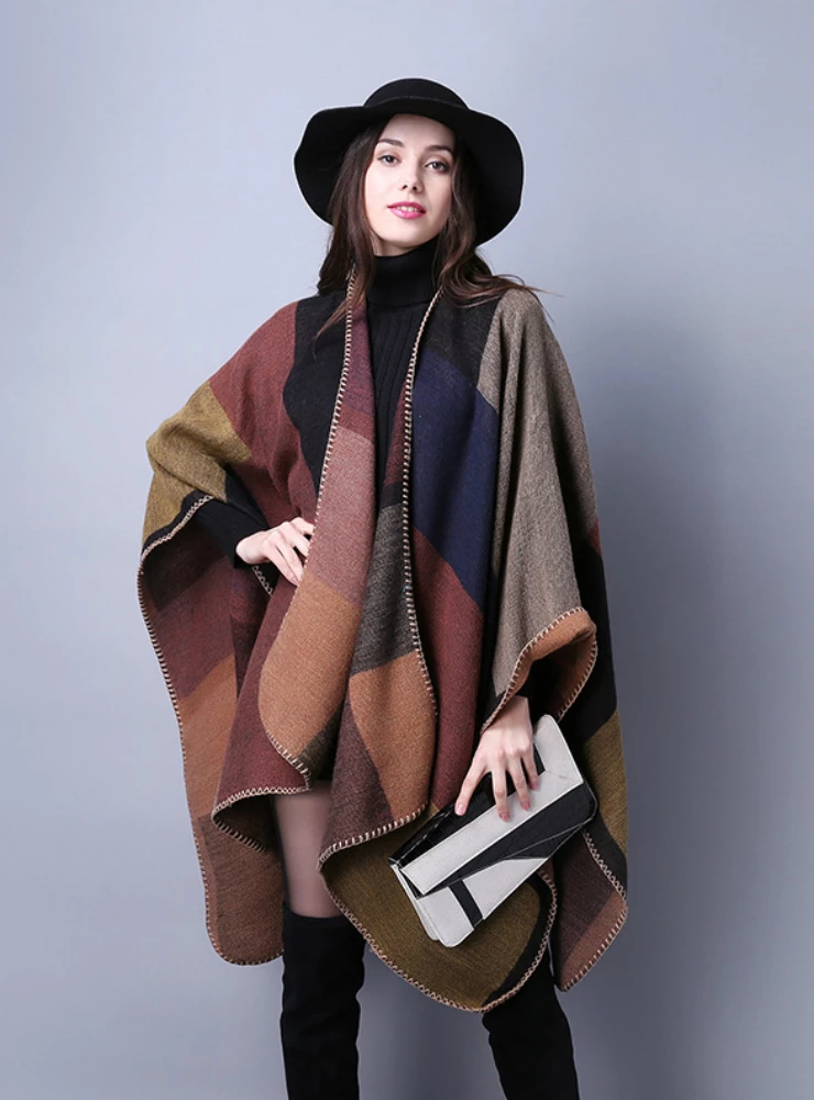 JOKER PLAID SHAWL CASHMERE SPLIT THICK CLOAK – Ncocon