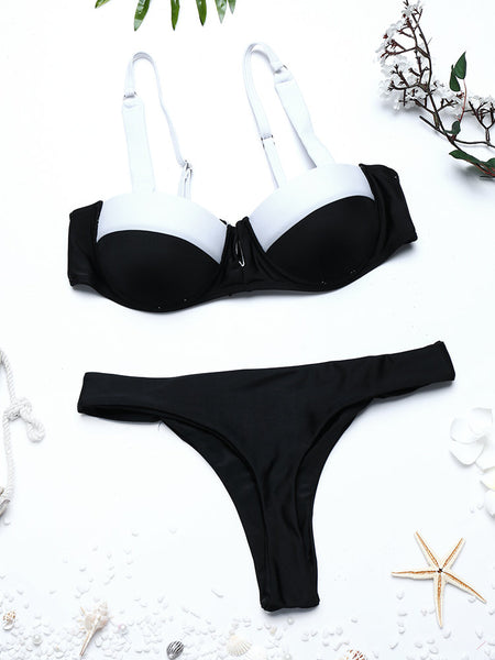 String Push Up Bowknot Patchwork Thong Ruffled Bikinis Swimsuits – Ncocon